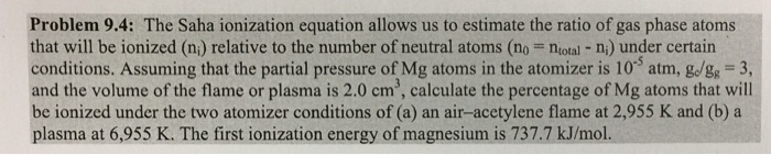 The Saha ionization equation allows us to estimate | Chegg.com