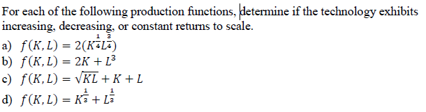 Solved For each of the following production functions, | Chegg.com
