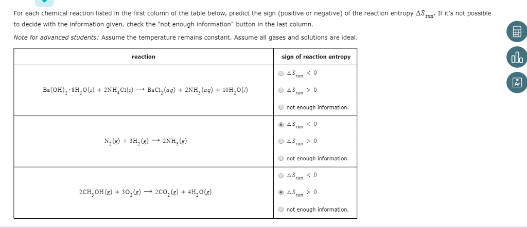 Solved For each chemical reaction listed in the first column | Chegg.com