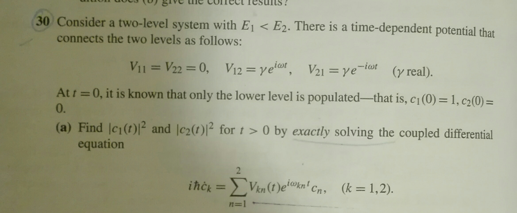 Solved Consider a two-level system with E_1