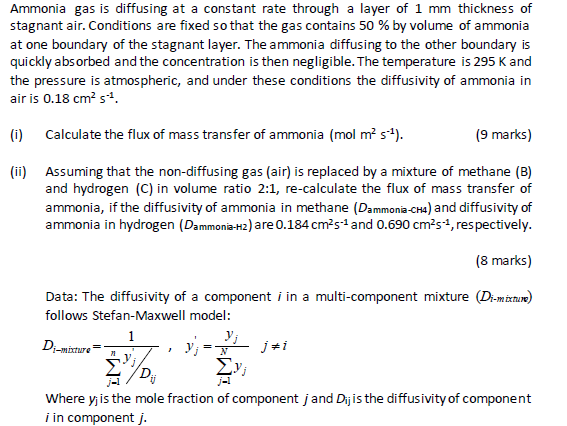 Solved Ammonia gas is diffusing at a constant rate through a | Chegg.com