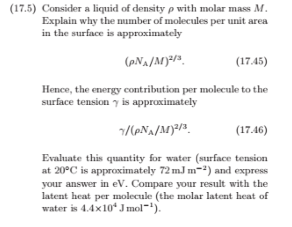 Solved Consider a liquid of density rho with molar mass M. | Chegg.com