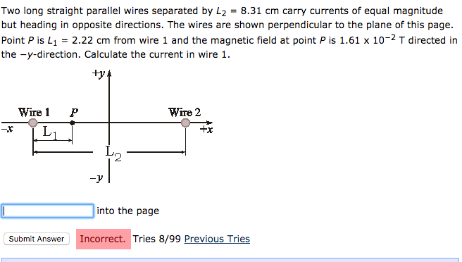 Solved Two long straight parallel wires separated by L2 8.31 | Chegg.com