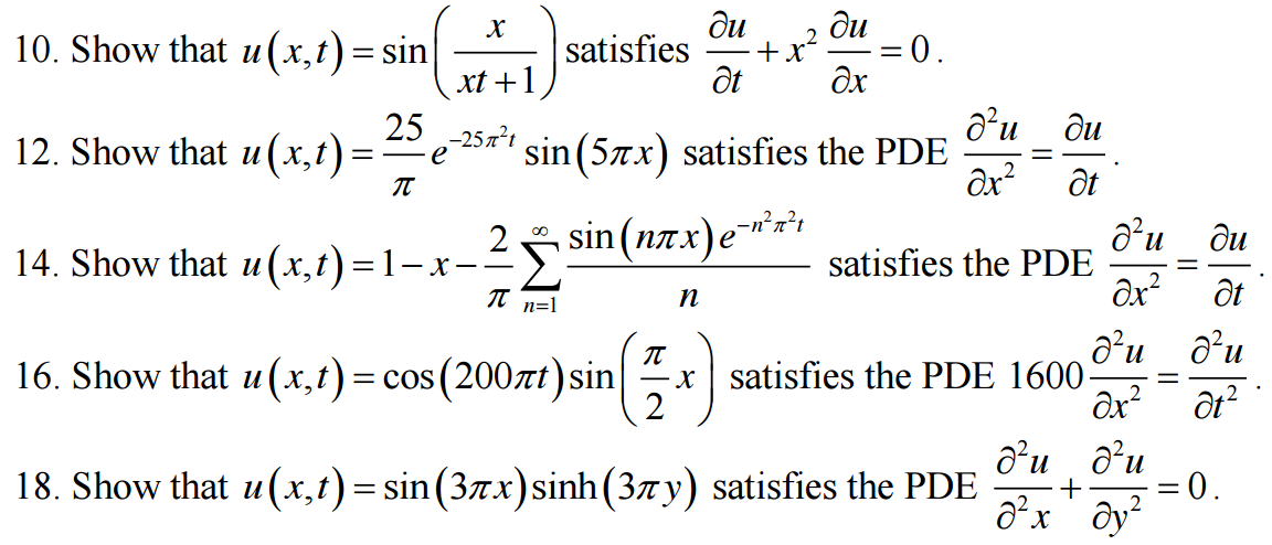 Solved 10. Show that u (x, t) = sin (x/xt +1) satisfies 12. | Chegg.com
