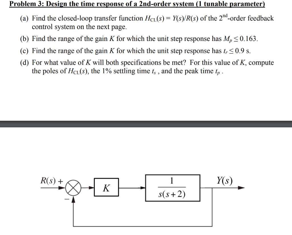 Solved Problem 3: Design the time response of a 2nd-order | Chegg.com