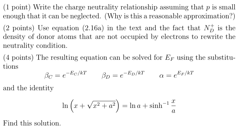 1 point) Write the charge neutrality relationship | Chegg.com