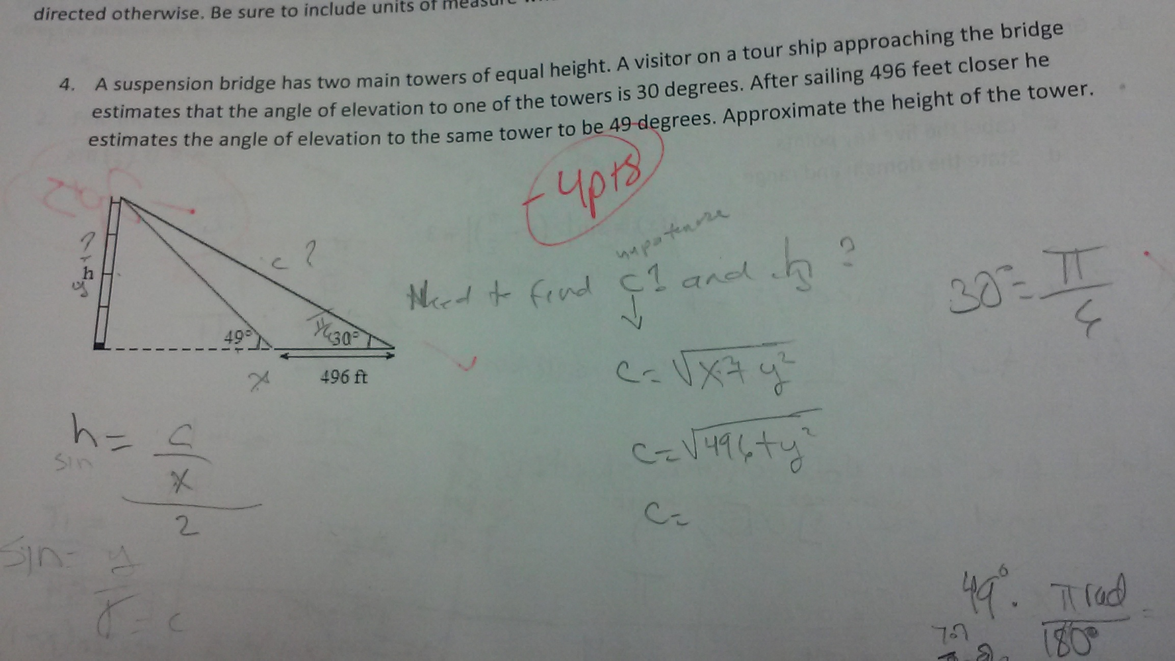 Solved A suspension bridge has two main towers of equal | Chegg.com