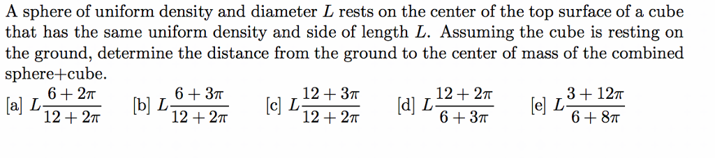 Solved A sphere of uniform density and diameter L rests on | Chegg.com