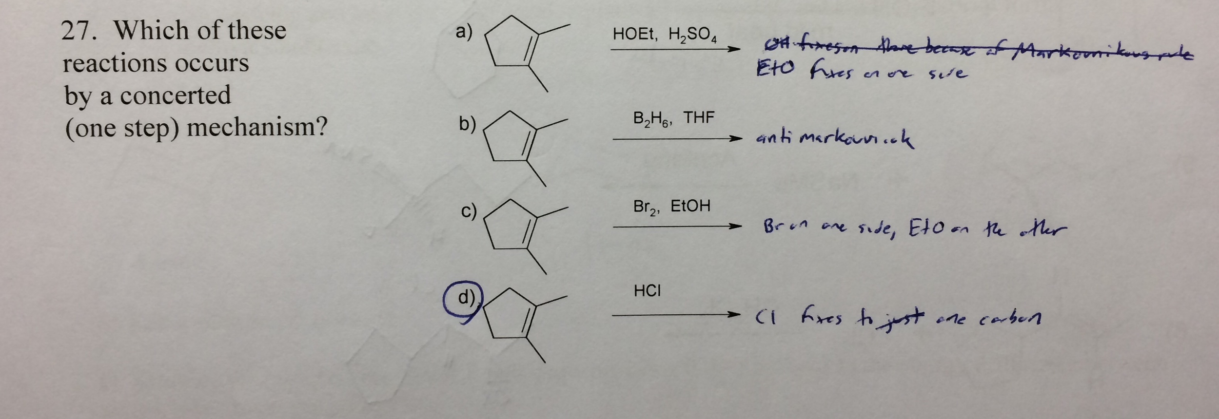 Solved 27 Which Of These Reactions Occurs By A Concerted