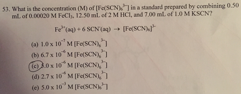 Solved What is the concentration (M) of [Fe(SCN)_6^3-] in a | Chegg.com