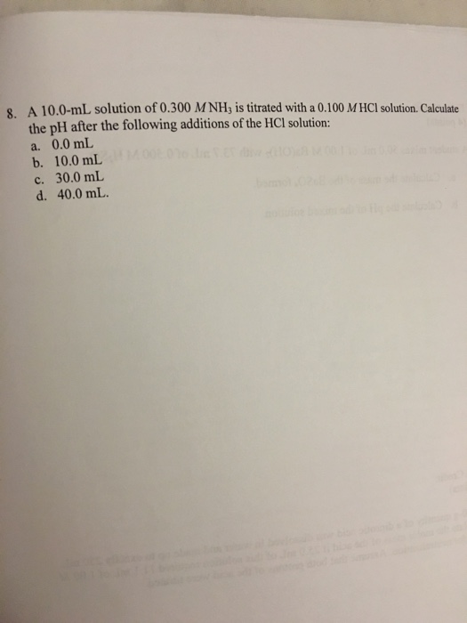 Solved A 10.0-mL solution of 0.300 M NH3 is titrated with a | Chegg.com
