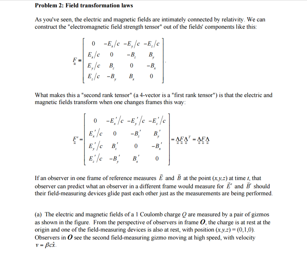 Problem 2: Field transformation laws As you've seen, | Chegg.com