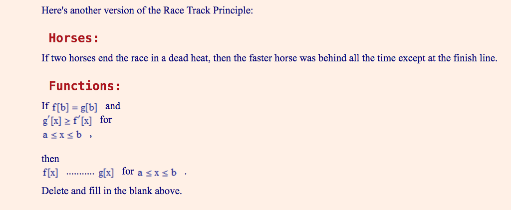 Solved Here's another version of the Race Track Principle: | Chegg.com