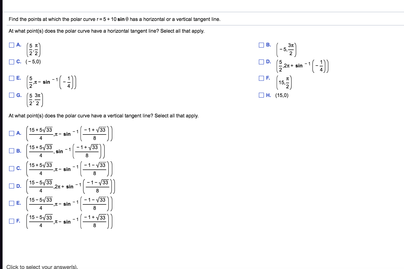 Solved Find the points at which the polar curve r = 5 + 10 | Chegg.com