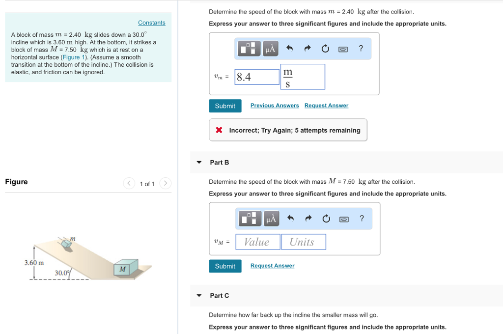 Solved Determine the speed of the block with mass m = 2.40 | Chegg.com