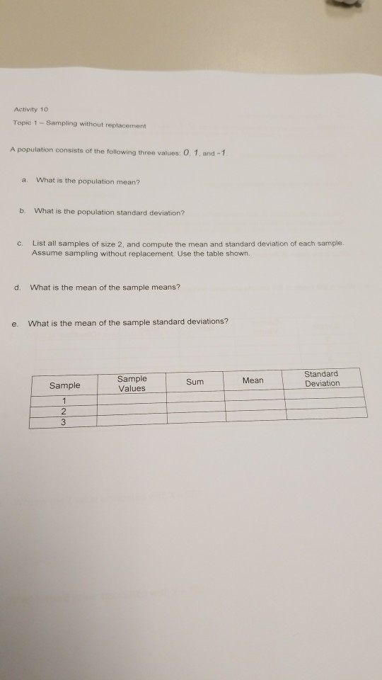 Solved Activity 10 Topic 1 -Sampling without replacement | Chegg.com