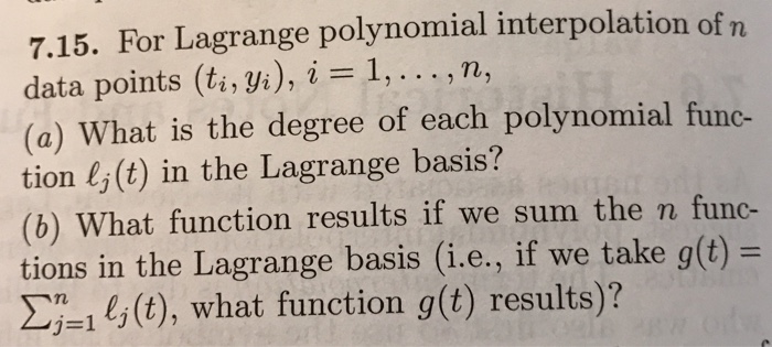 Solved For Lagrange polynomial interpolation of n data | Chegg.com