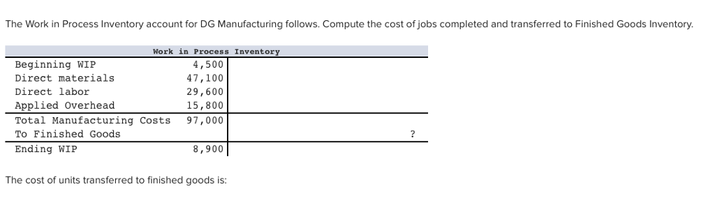 Solved The Work in Process Inventory account for DG | Chegg.com