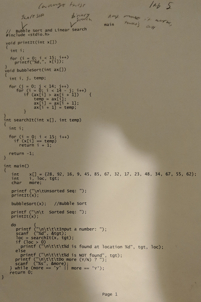 Solved are son moja main hincludeessort and Linear search | Chegg.com