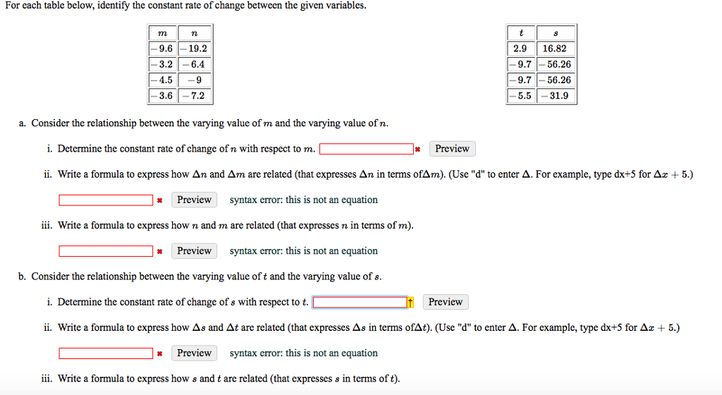 Solved For each table below, identify the constant rate of | Chegg.com