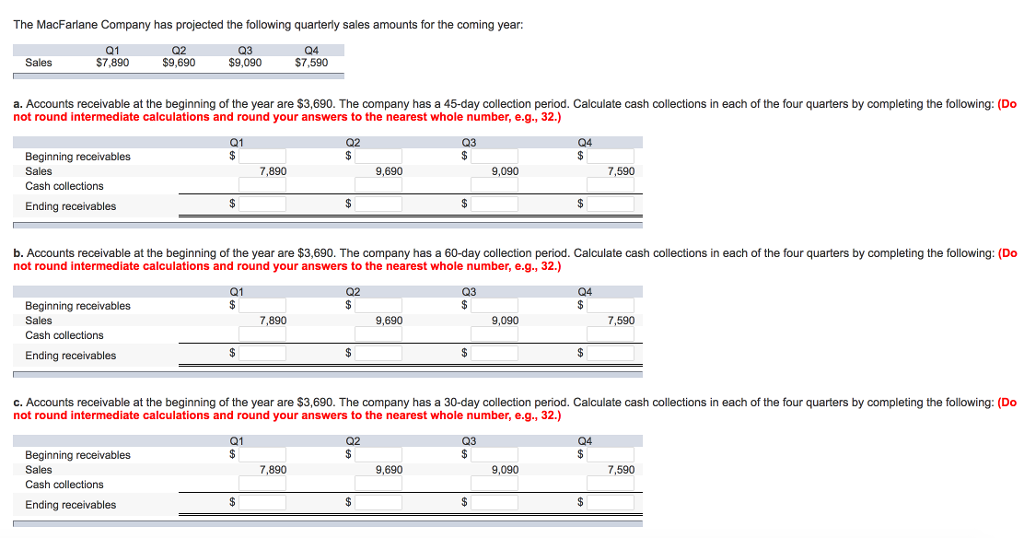 Solved The MacFarlane Company has projected the following | Chegg.com