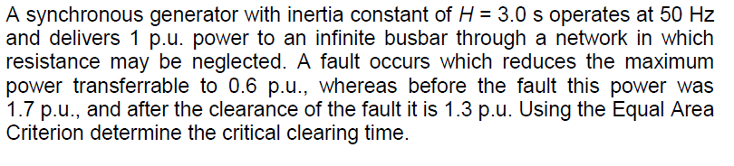 Solved A synchronous generator with inertia constant of H | Chegg.com