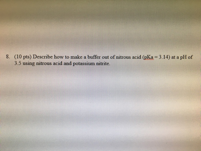 Solved Describe how to make a buffer out of nitrous acid | Chegg.com