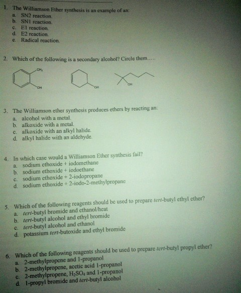 Solved The William ether synthesis is an example of an: SN2 | Chegg.com