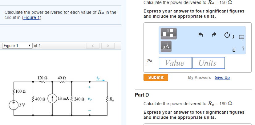 Solved Calculate the power delivered for each value of Ro in | Chegg.com