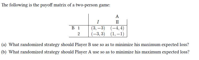 Solved The following is the payoff matrix of a two-person | Chegg.com