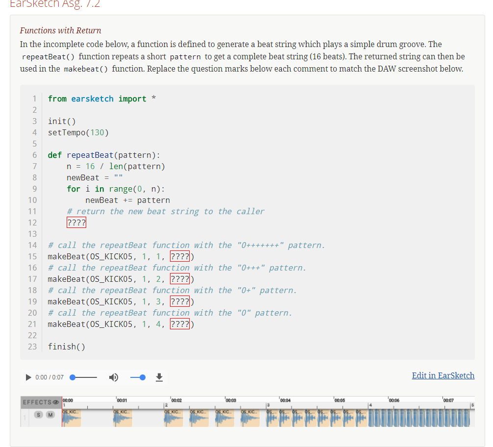 Solved earsketch asg. In the incomplete code below, a | Chegg.com
