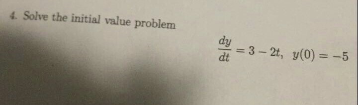 Solved Solve the initial value problem dy/dt = 3 - 2t, y(0) | Chegg.com