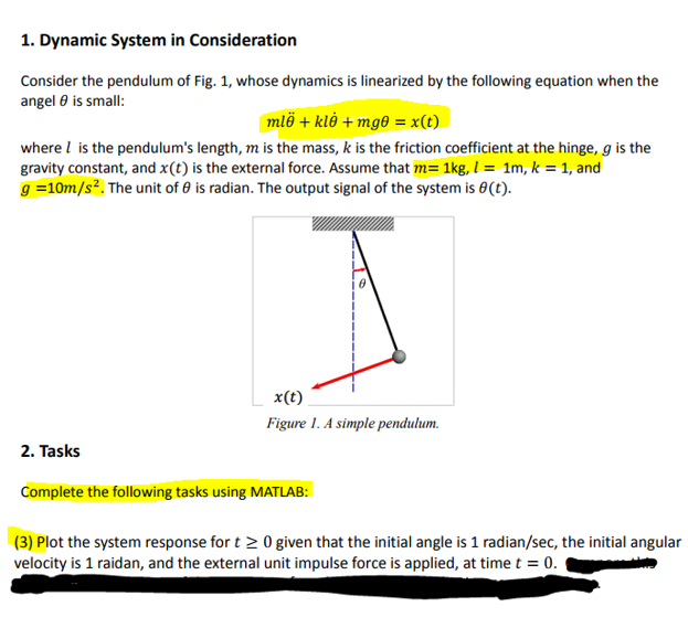 Solved Consideration Consider the pendulum of Fig. 1, whose | Chegg.com