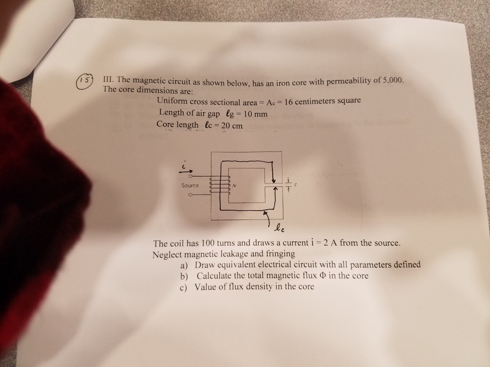 Solved 15 1 1. The magnetic circuit as shown below has an | Chegg.com