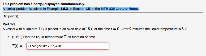 Solved This problem has 1 part(s) displayed simultaneously. | Chegg.com