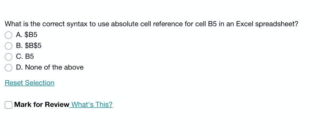 Solved What is the correct syntax to use absolute cell | Chegg.com