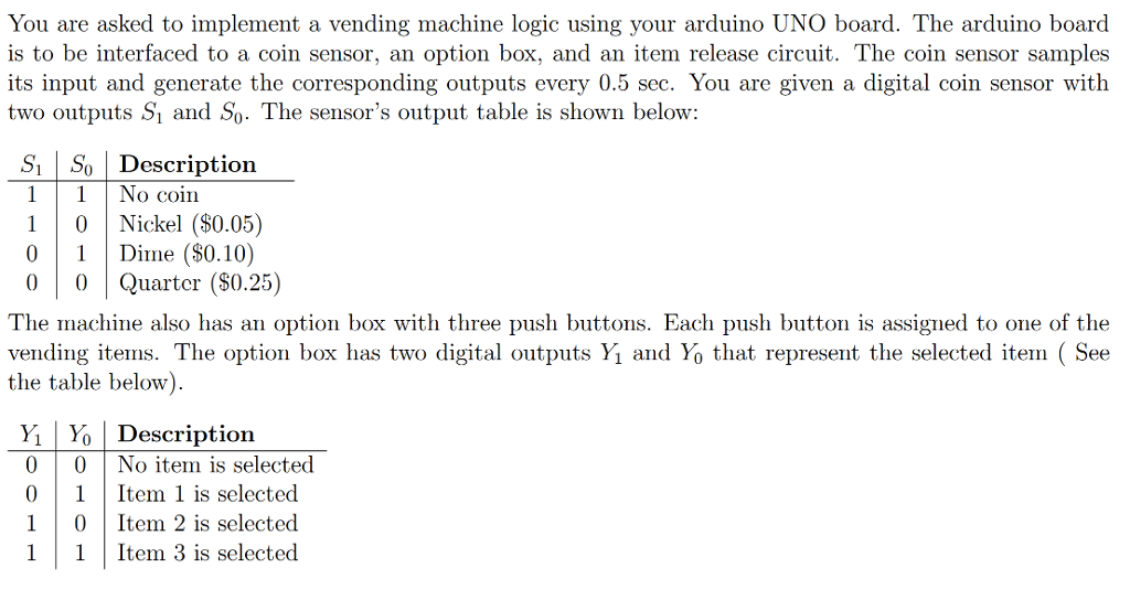You are asked to implement a vending machine logic | Chegg.com