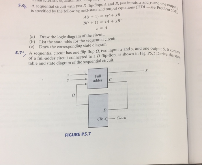 Solved A Sequential Circuit With Two D Flip Flops A And B