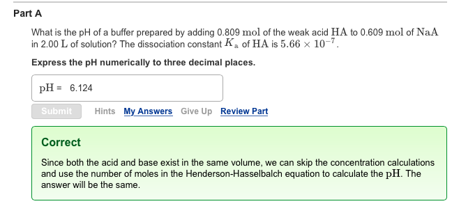 Solved Part A What is the pH of a buffer prepared by adding | Chegg.com