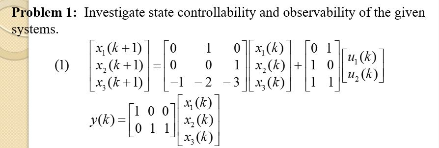 Solved Investigate state controllability and observability | Chegg.com