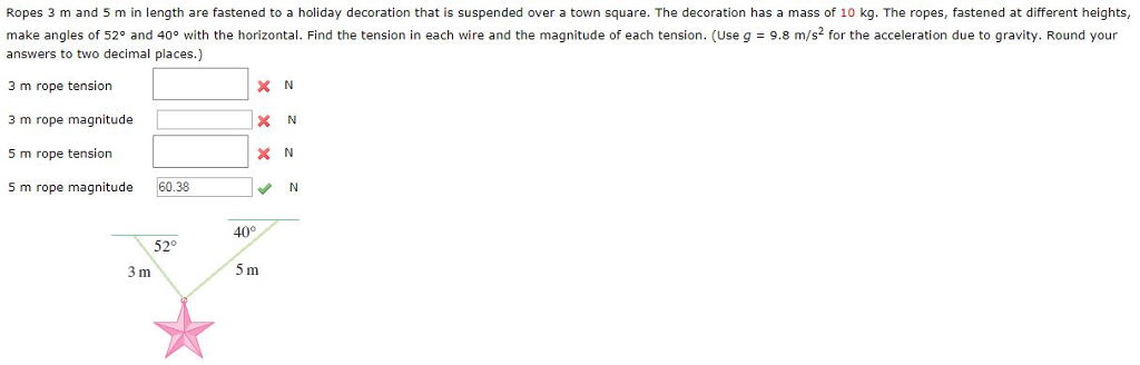 Solved Ropes 3 m and 5 m in length are fastened to a holiday | Chegg.com