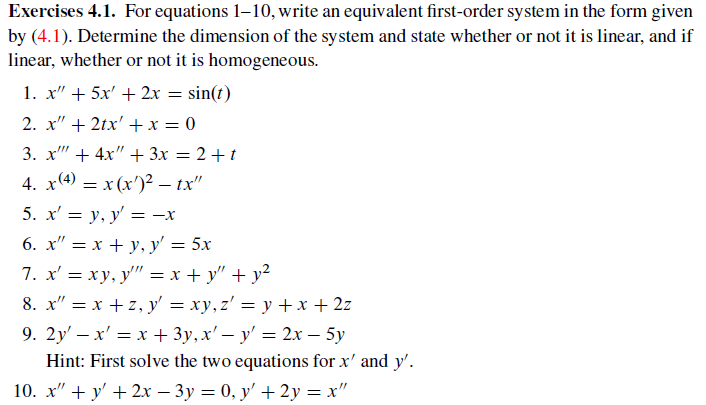 Solved When changing an higher order equation to a system of | Chegg.com
