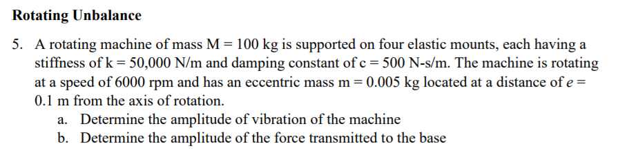 Solved Rotating Unbalance 5. A rotating machine of mass M = | Chegg.com