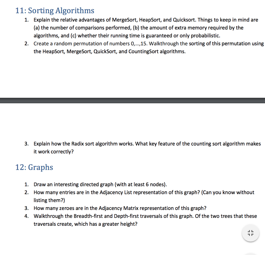 11: Sorting Algorithms Explain the relative | Chegg.com