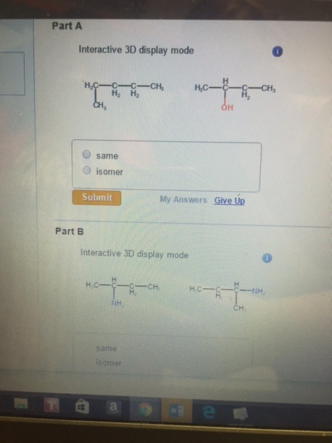 Interactive 3D display mode same isomer Part B | Chegg.com