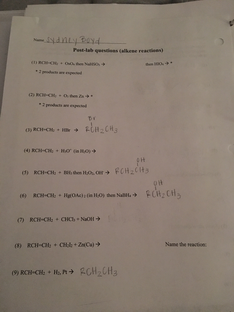 Solved (1) RCH=CH_2 + O_sO_4 then NaSO_3 rightarrow then | Chegg.com