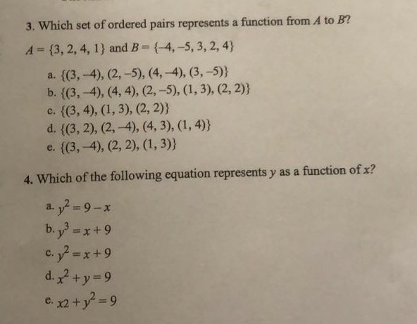 Solved 3 Which Set Of Ordered Pairs Represents A Function