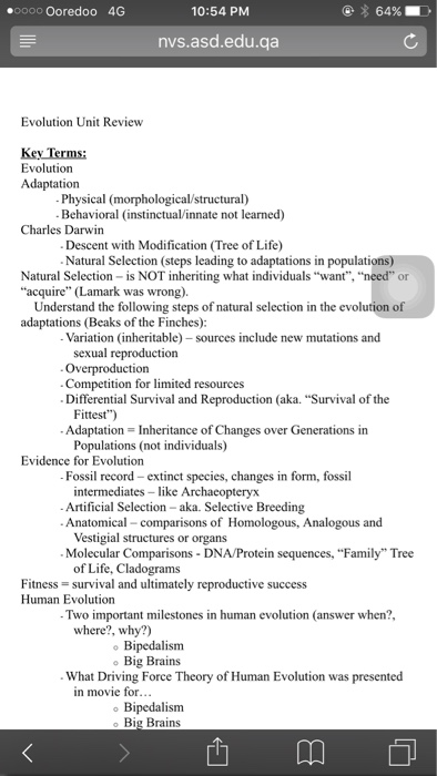 Evolution Unit Review Key Terms: Evolution | Chegg.com