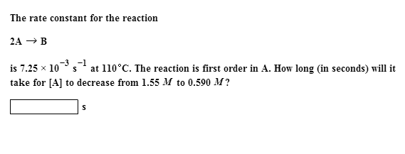 Solved The rate constant for the reaction 2A rightarrow B | Chegg.com