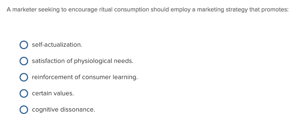 Solved A marketer seeking to encourage ritual consumption | Chegg.com